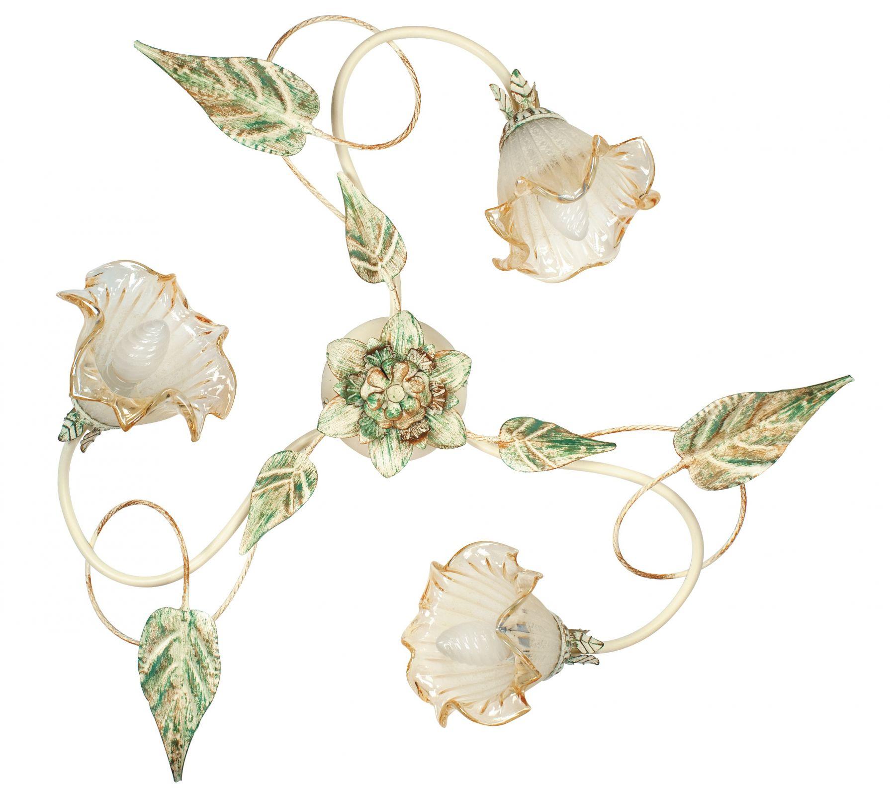 plafoniera in ferro battuto avorio con foglie verdi e con paralumi in ...